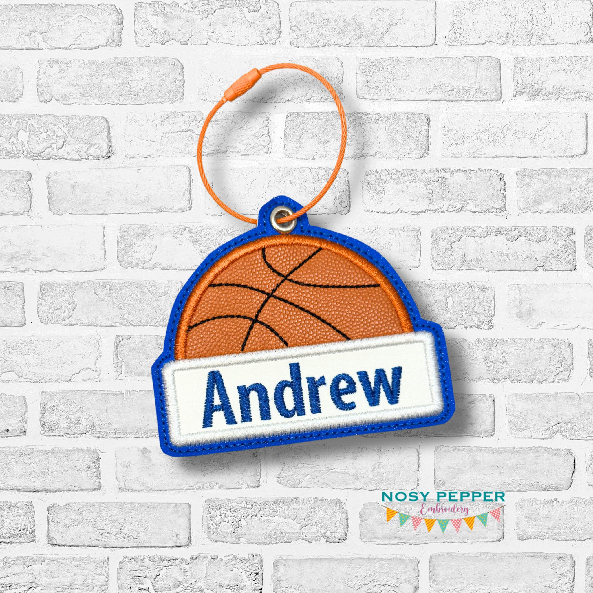 Basketball applique bag tag/ornament/bookmark machine embroidery desig ...