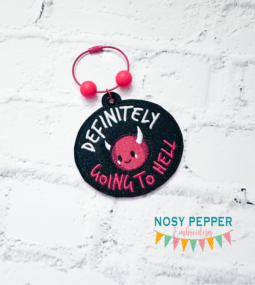 Definitely Going To Hell bookmark/ornament/bag tag machine embroidery ...