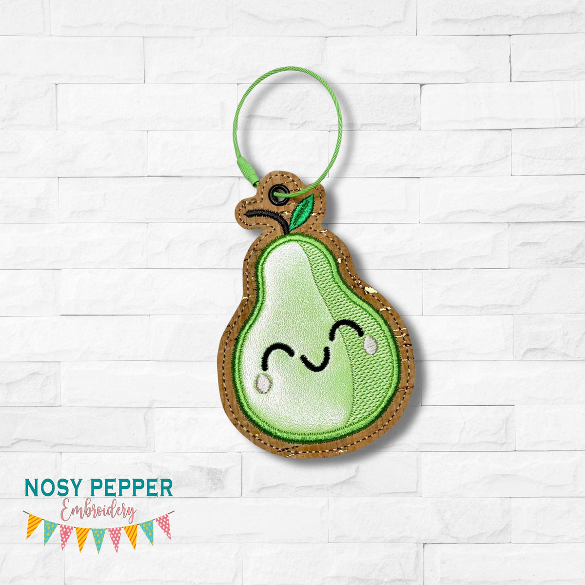 Happy Pear applique bag tag machine embroidery design DIGITAL DOWNLOAD ...