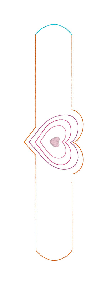 Heart Center slap bracelet machine embroidery file (single and multi f ...