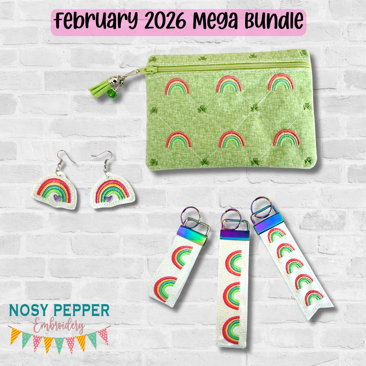 Lucky Rainbow set (Includes ITH bag w/5 sizes, earrings, and key fob w ...