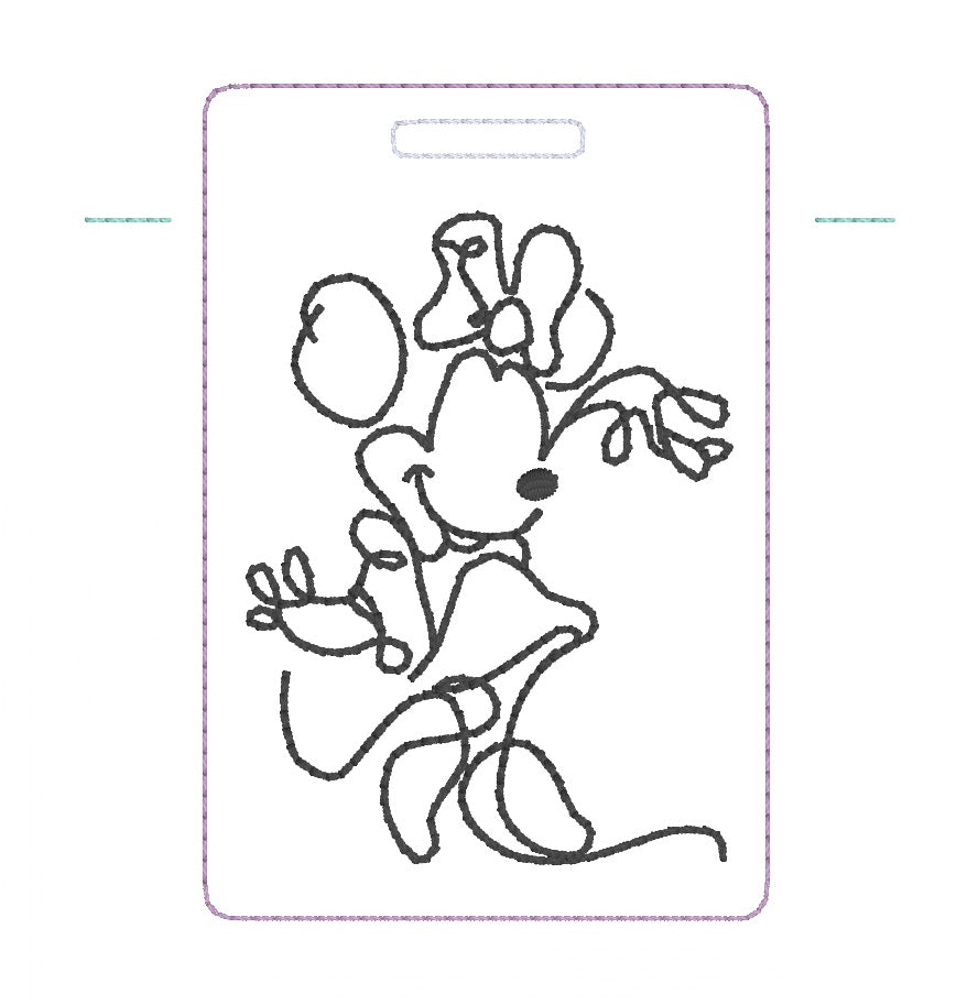 Mouse Girl Line Art luggage tag set machine embroidery design DIGITAL ...