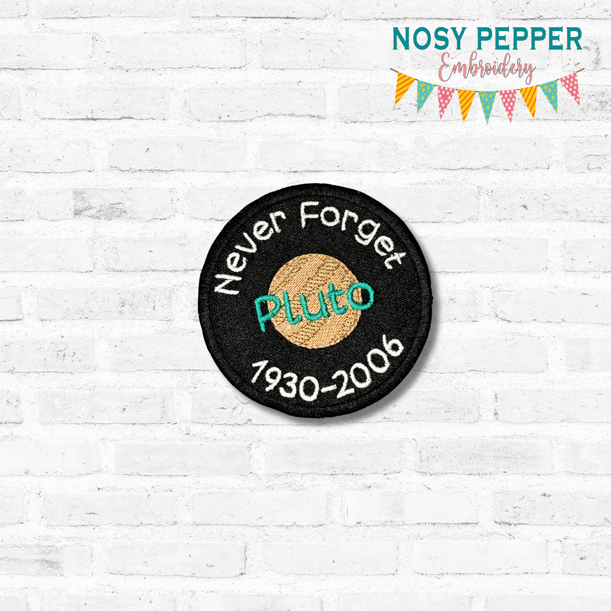 Pluto patch (2 sizes included) machine embroidery design DIGITAL DOWNL – Nosy Pepper Patterns