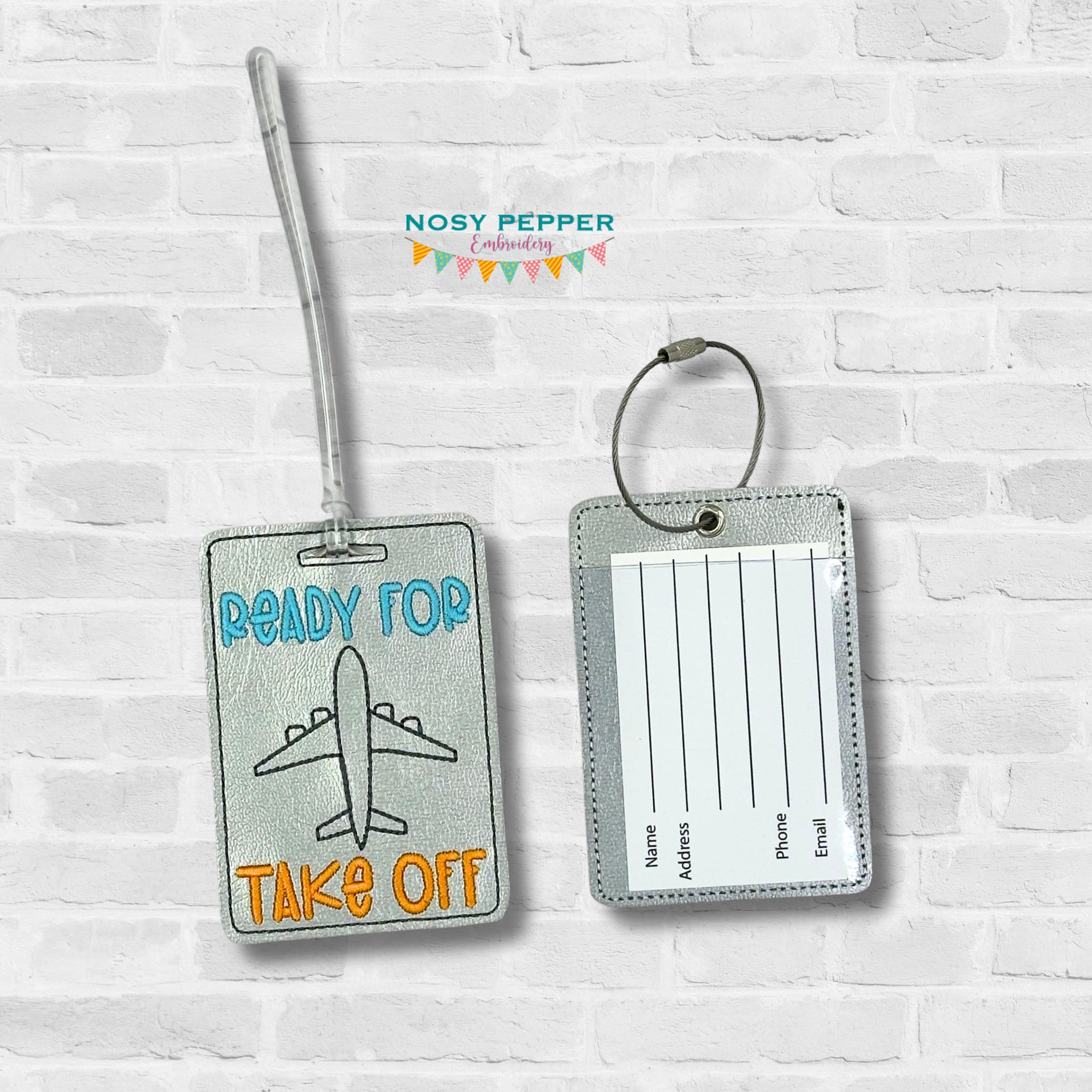 Ready For Takeoff luggage tag set machine embroidery design DIGITAL DO ...