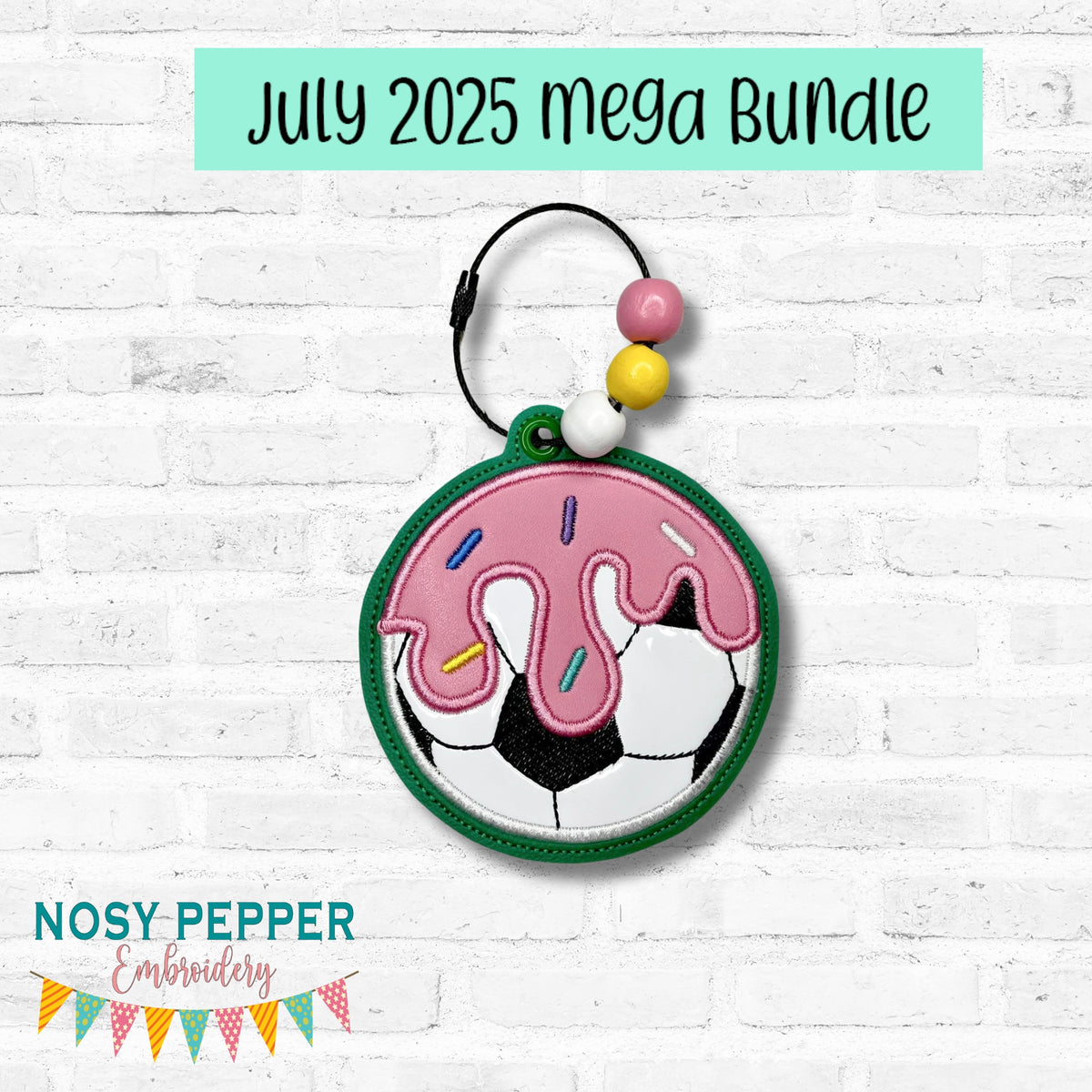 Soccer Drip applique bag tag/bookmark/ornament machine embroidery desi ...