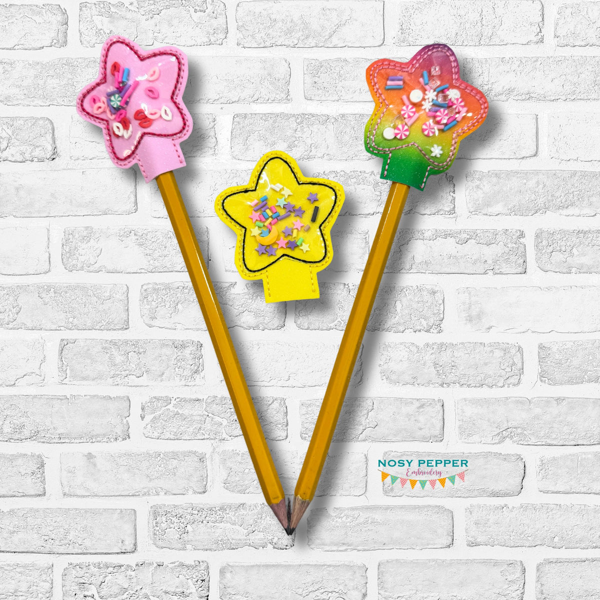 Star shaker pencil topper set machine embroidery design (single and mu ...