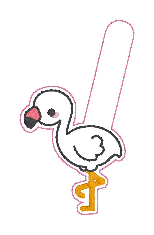 Flamingo snap tab and eyelet fob machine embroidery file (single and m ...