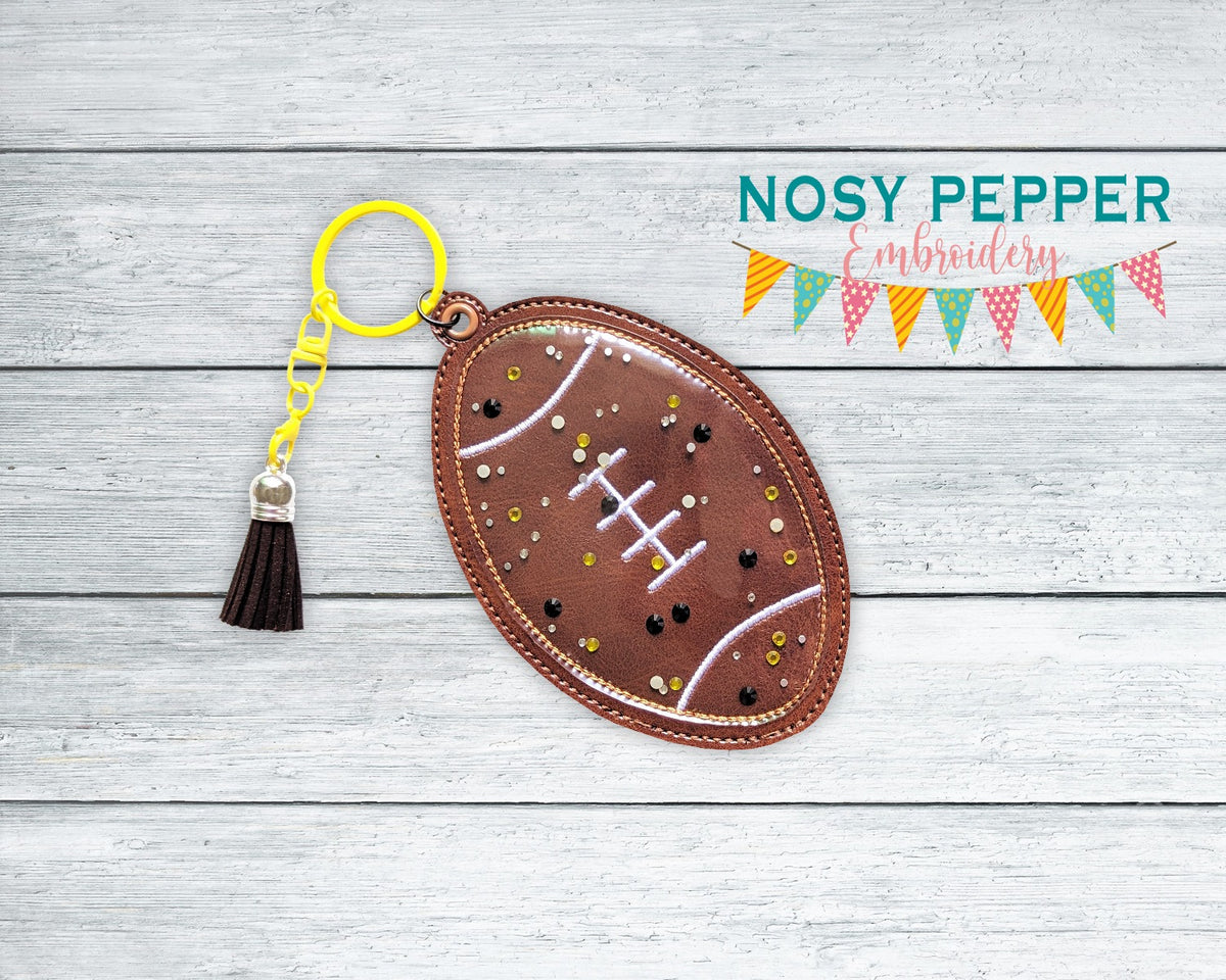 Football applique shaker bookmark/bag tag/ornament machine embroidery ...