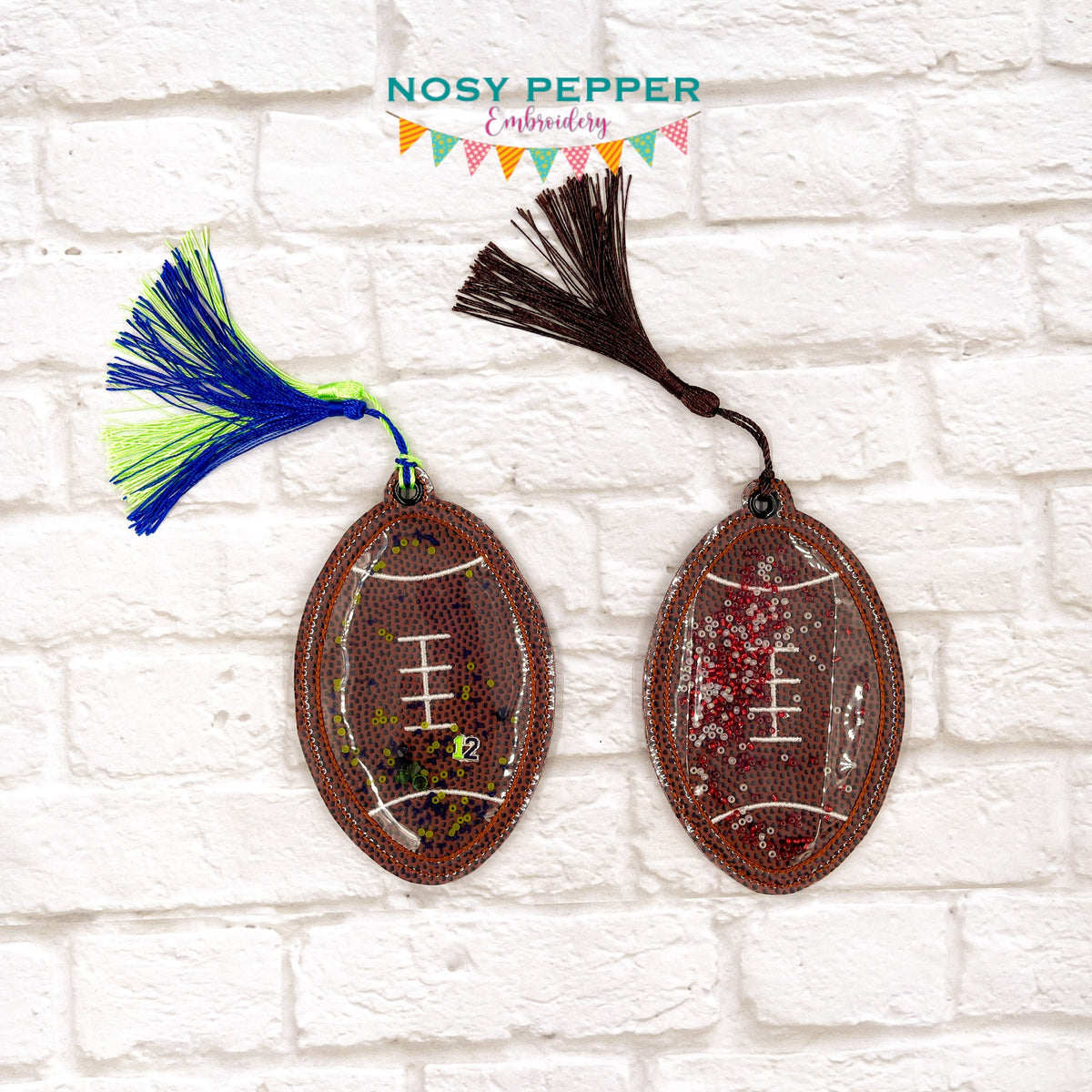 Football applique shaker bookmark/bag tag/ornament machine embroidery ...