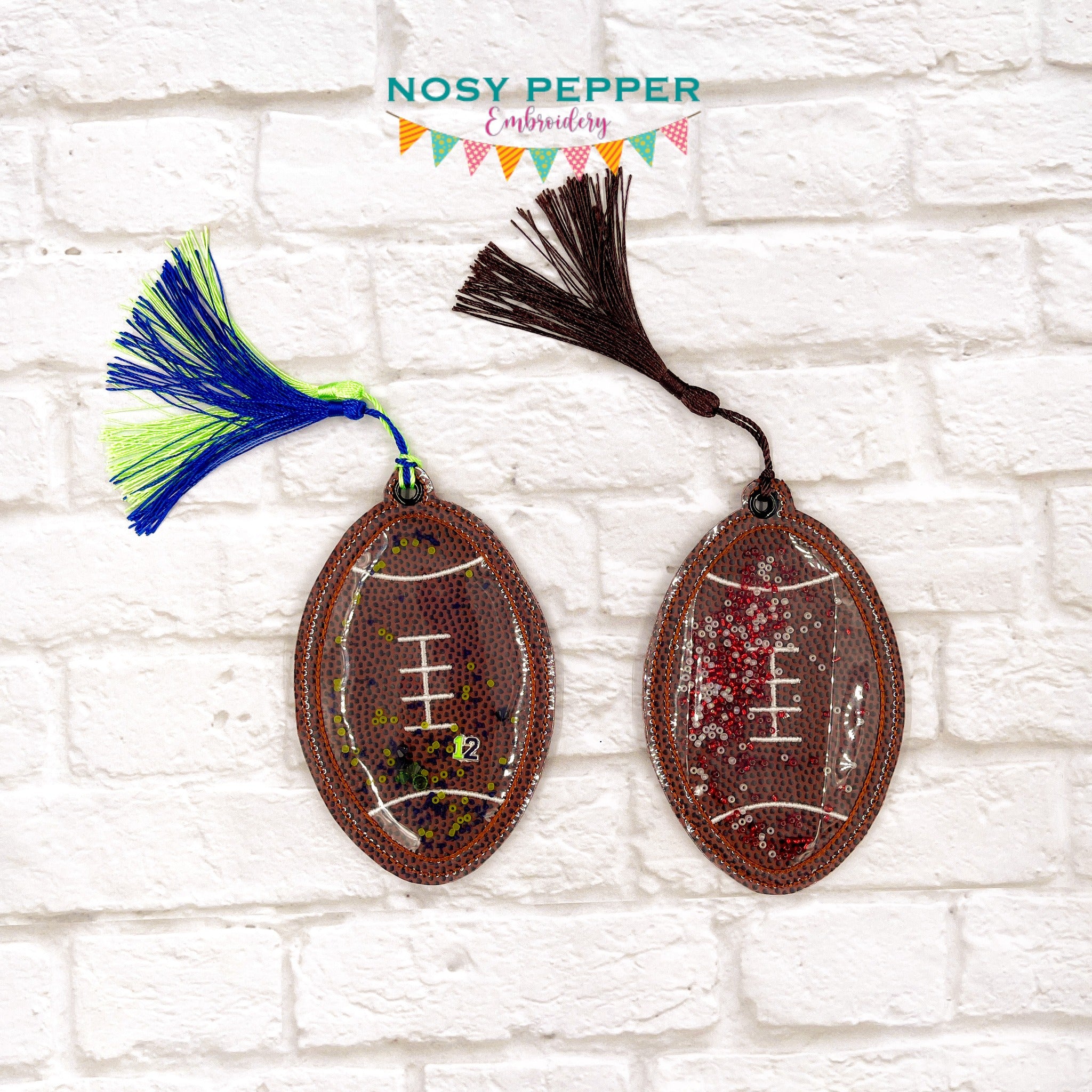 Football applique shaker bookmark/bag tag/ornament machine embroidery ...