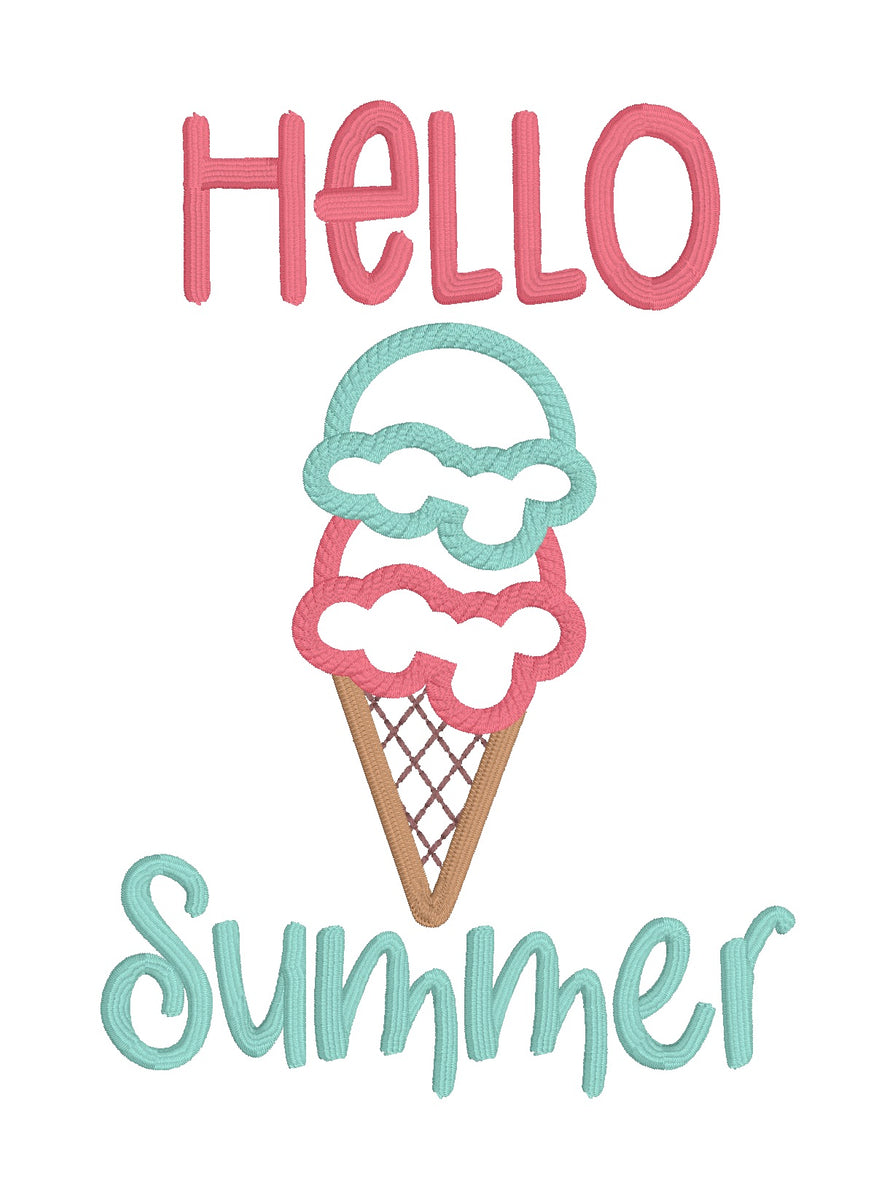 Hello Summer Ice Cream Applique machine embroidery design (4 sizes inc ...