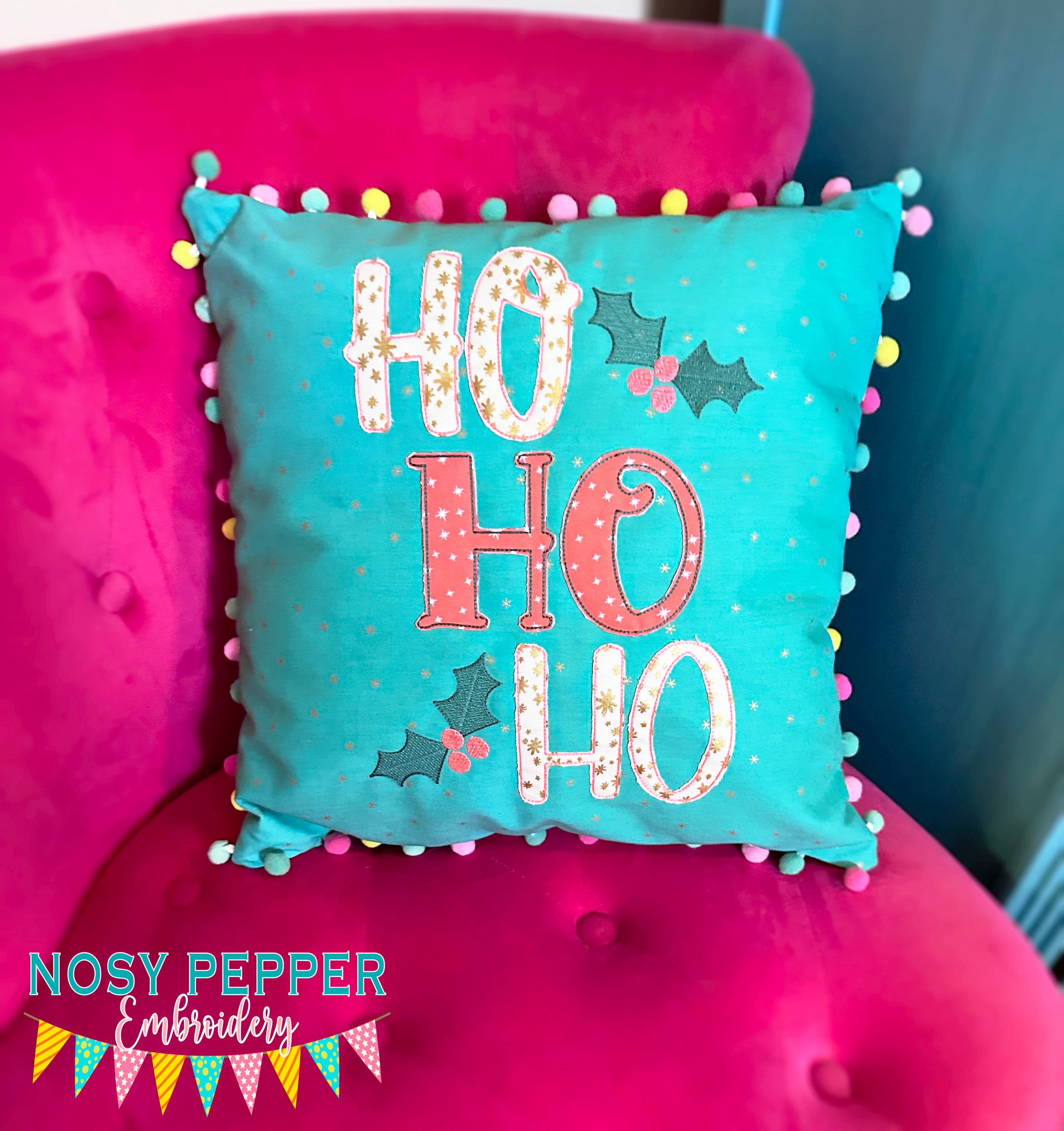 Ho Ho Ho raw edge applique machine embroidery design (5 sizes included ...