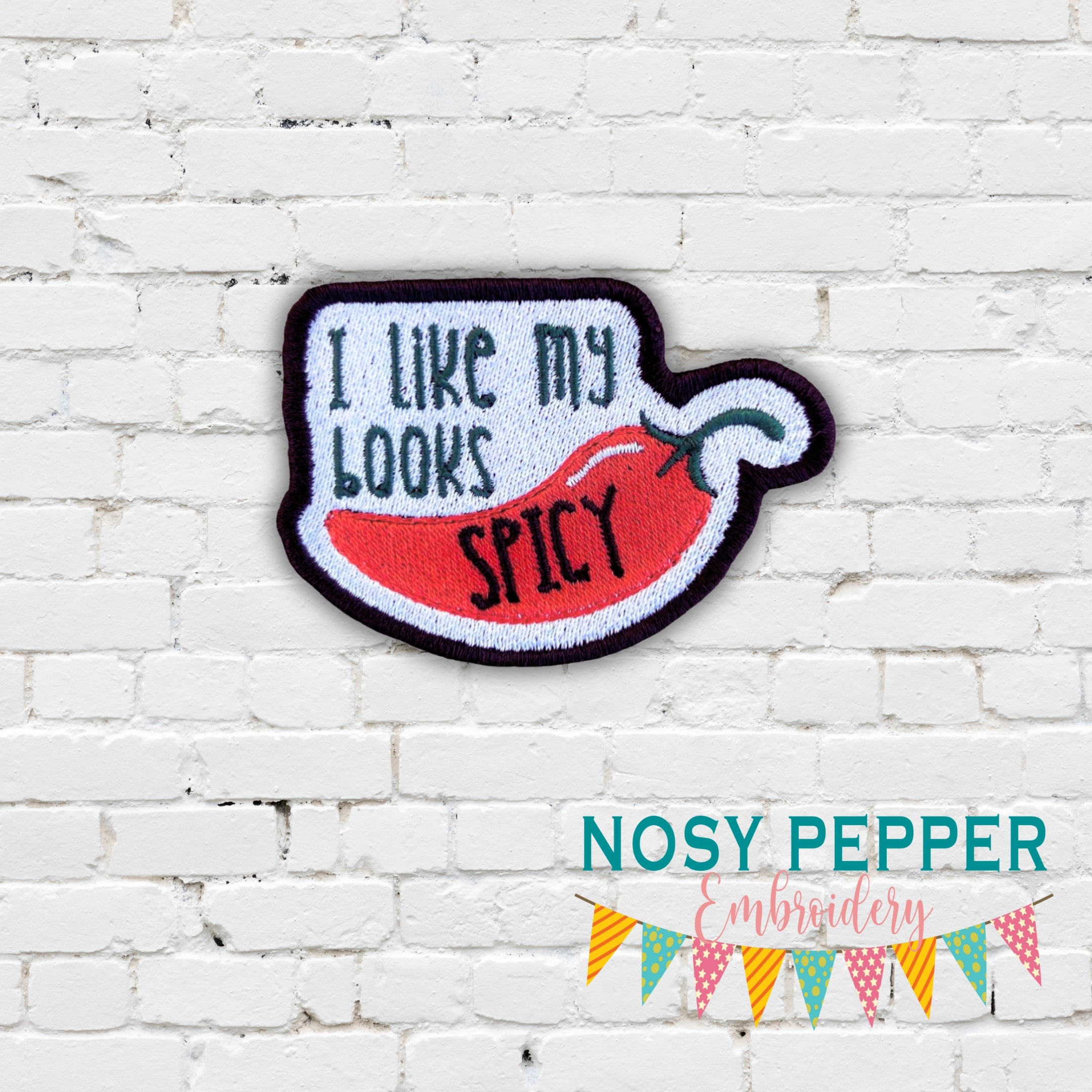 I Like My Books Spicy patch machine embroidery design (2 sizes include – Nosy Pepper Patterns
