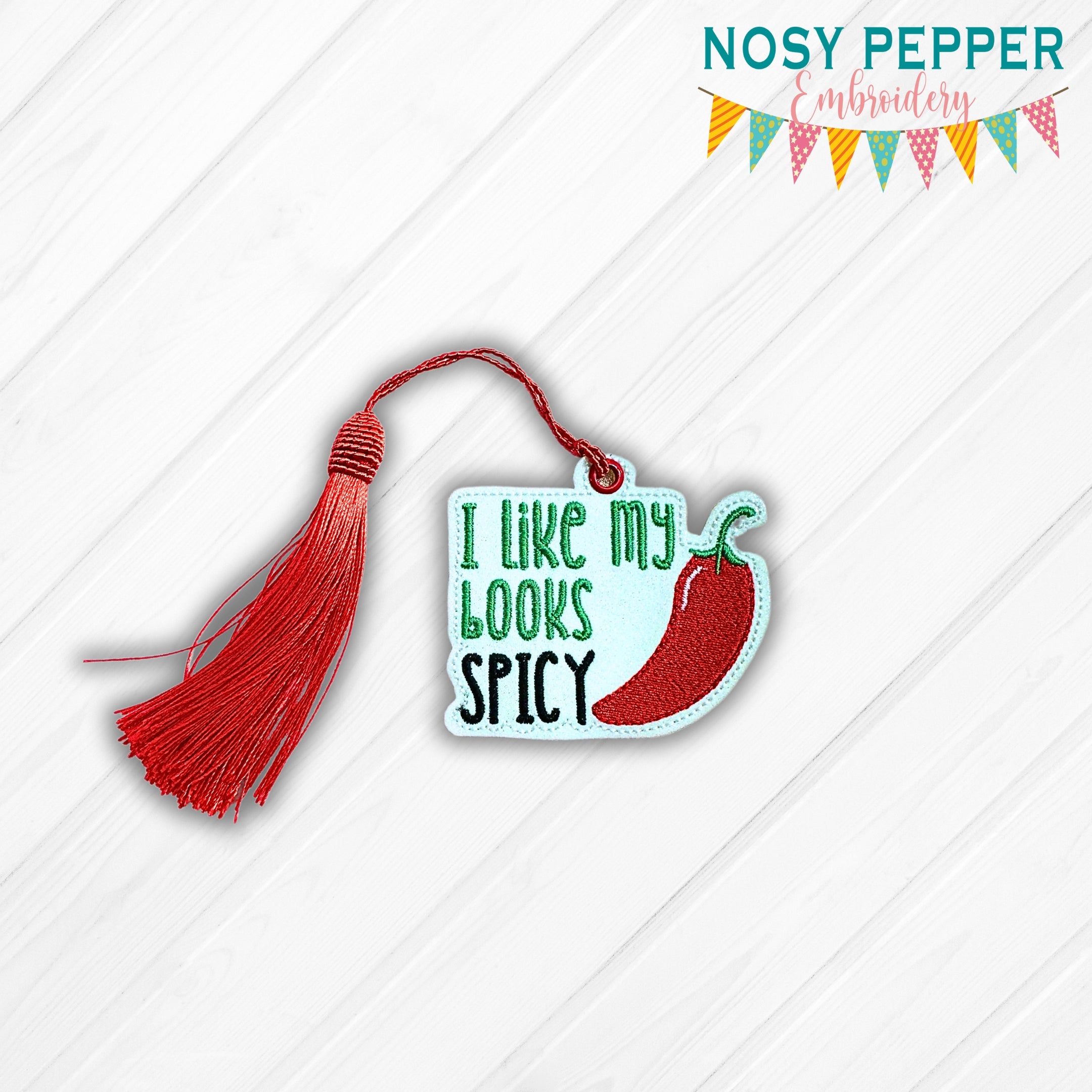 I Like My Books Spicy bookmark/bag tag/ornament machine embroidery fil ...