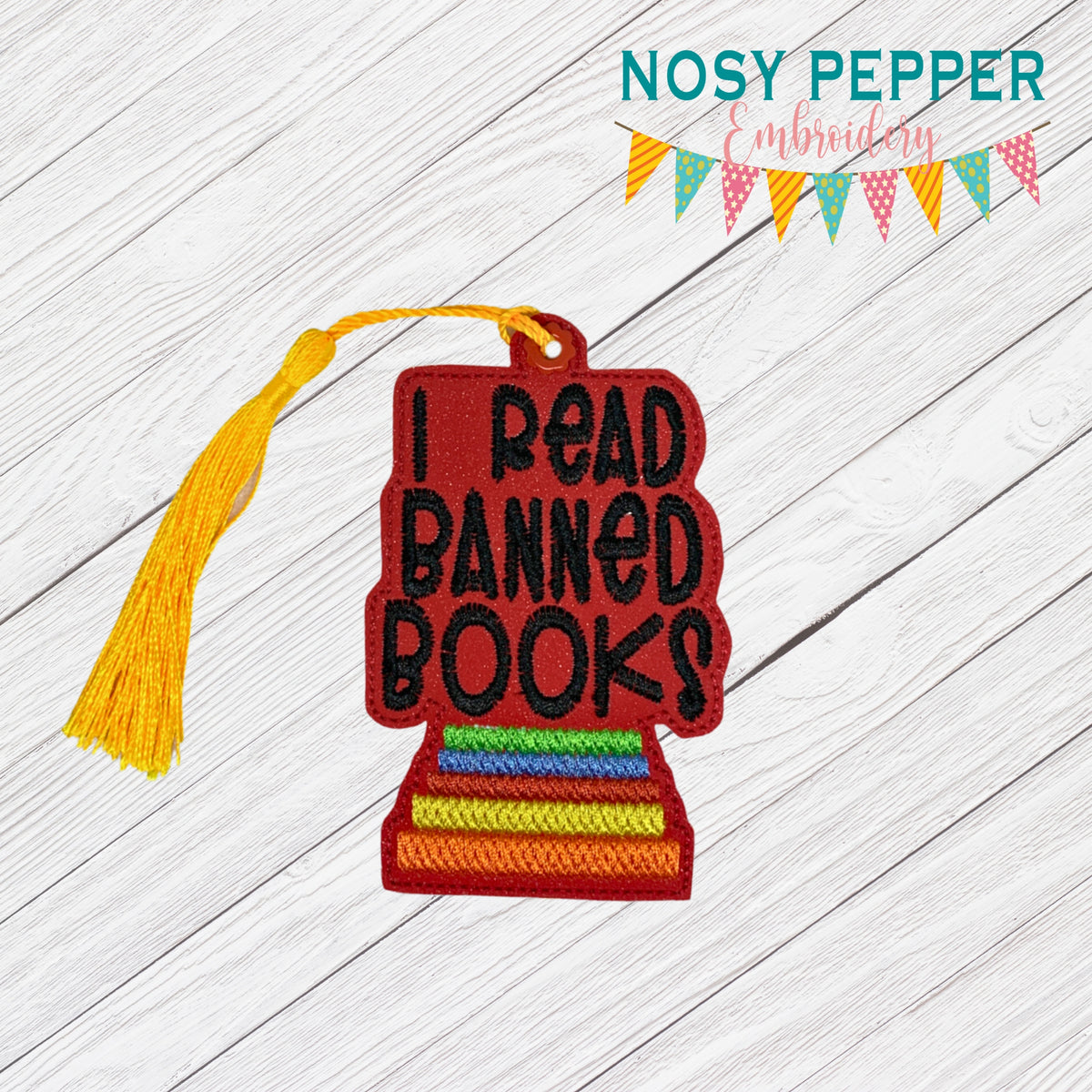 I Read Banned Books bookmark/bag tag/ornament machine embroidery file ...