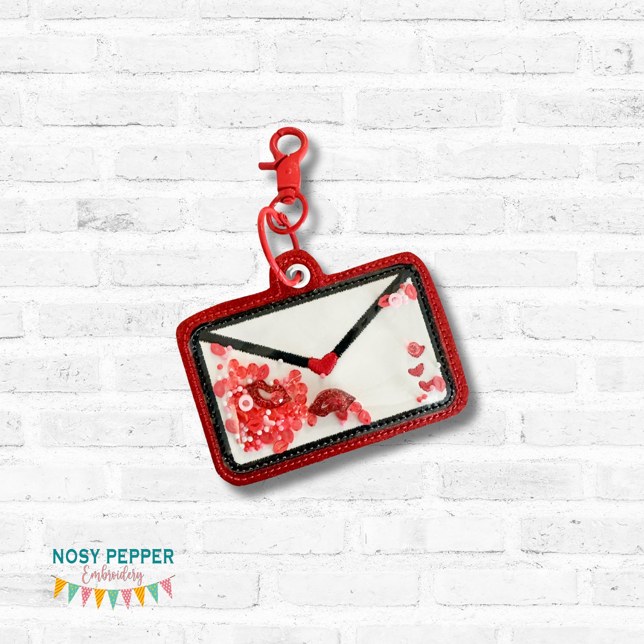 Heart Envelope appliqué bag tag/ornament/bookmark machine embroidery d ...