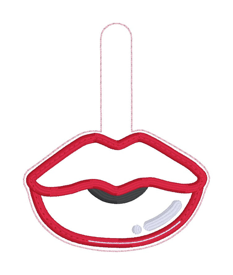 Lips shaker applique snap tab and eyelet fob machine embroidery file ...