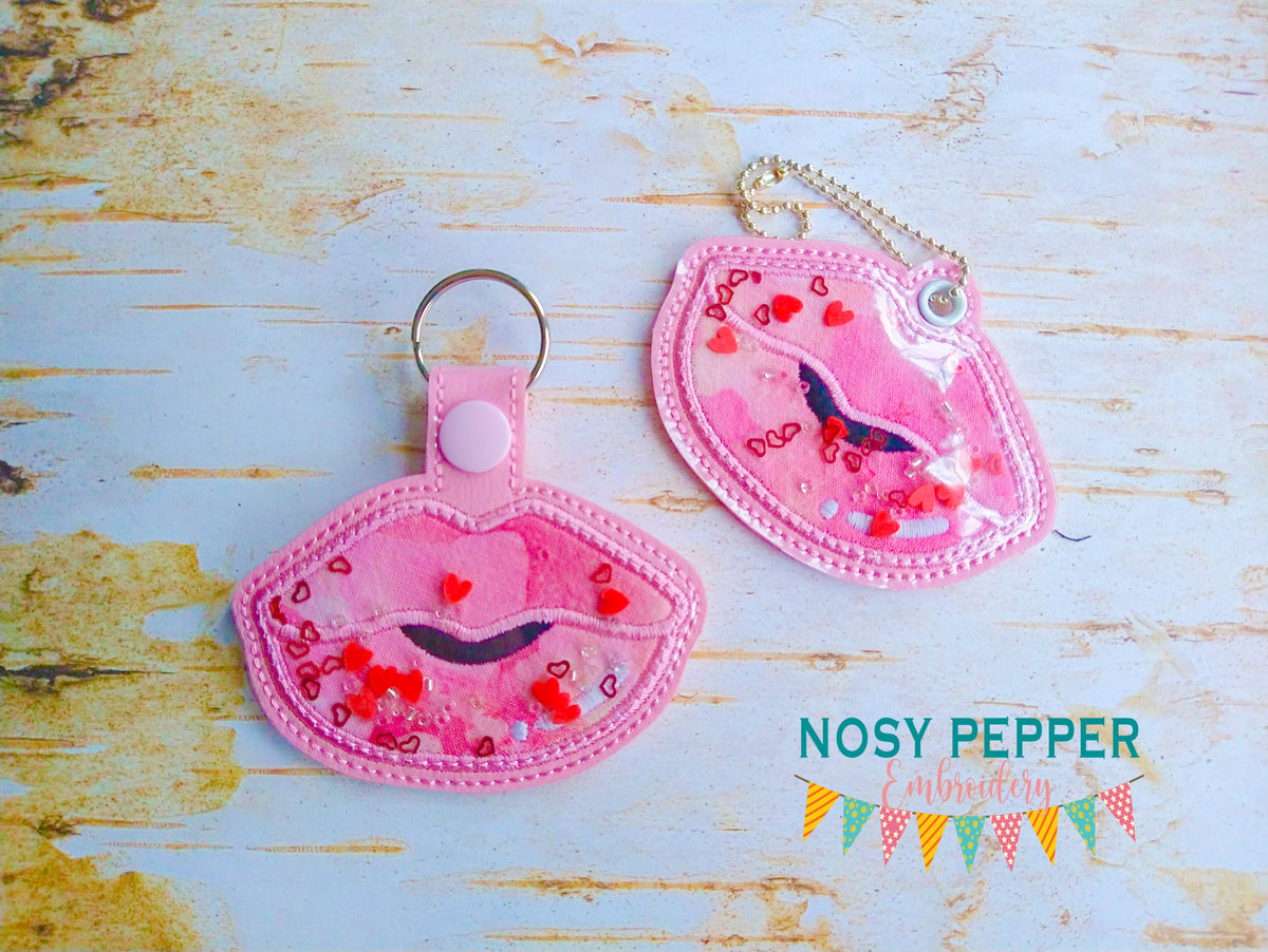 Lips shaker applique snap tab and eyelet fob machine embroidery file ...