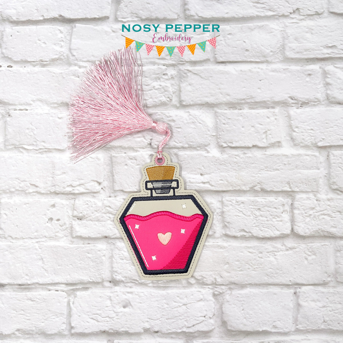 Love Potion applique bookmark/ornament/bag tag machine embroidery desi ...