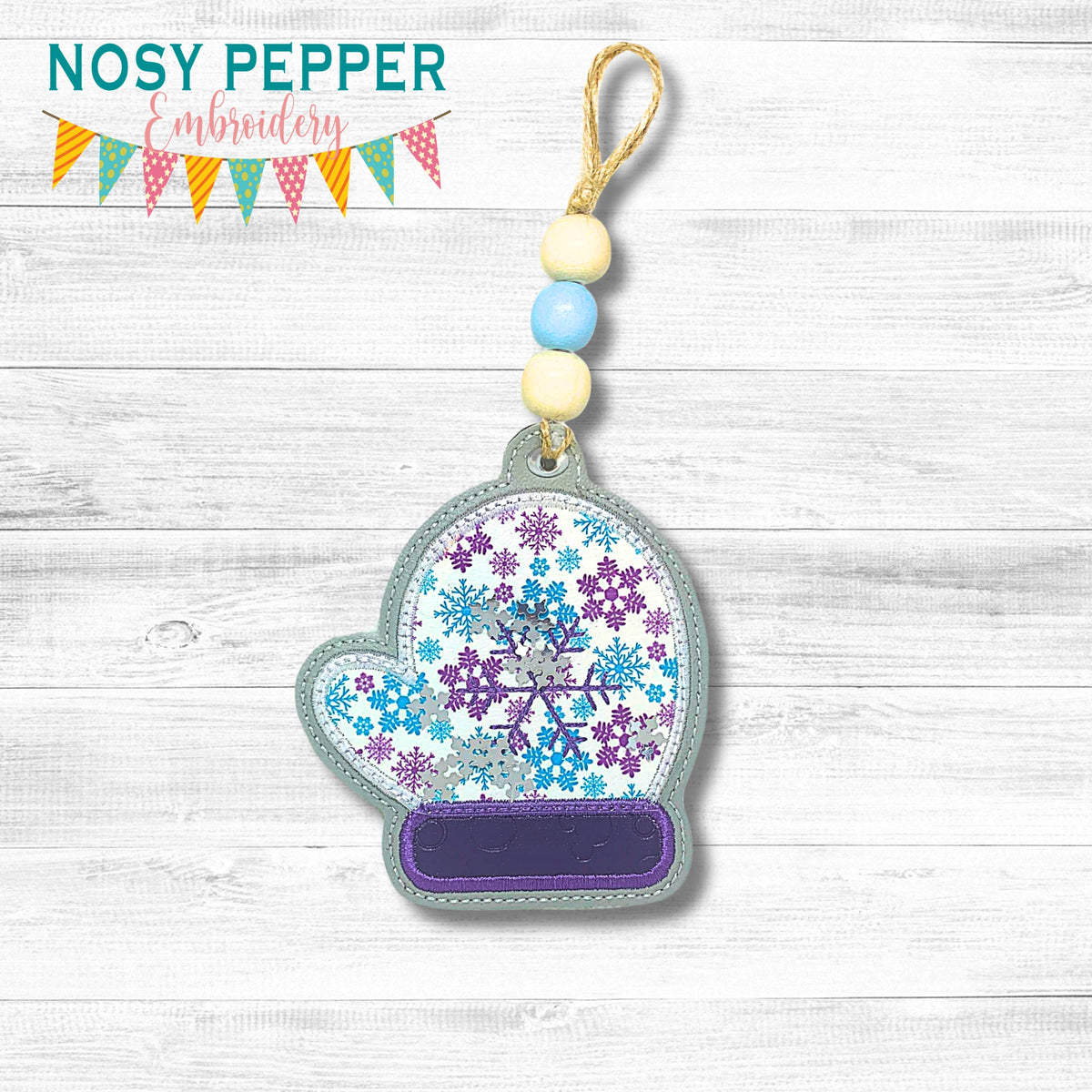 Mitten applique shaker ornament/bookmark/bag tag machine embroidery fi ...