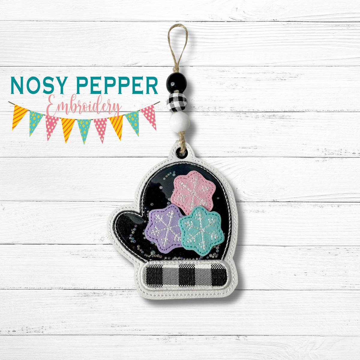 Mitten applique shaker ornament/bookmark/bag tag machine embroidery fi ...