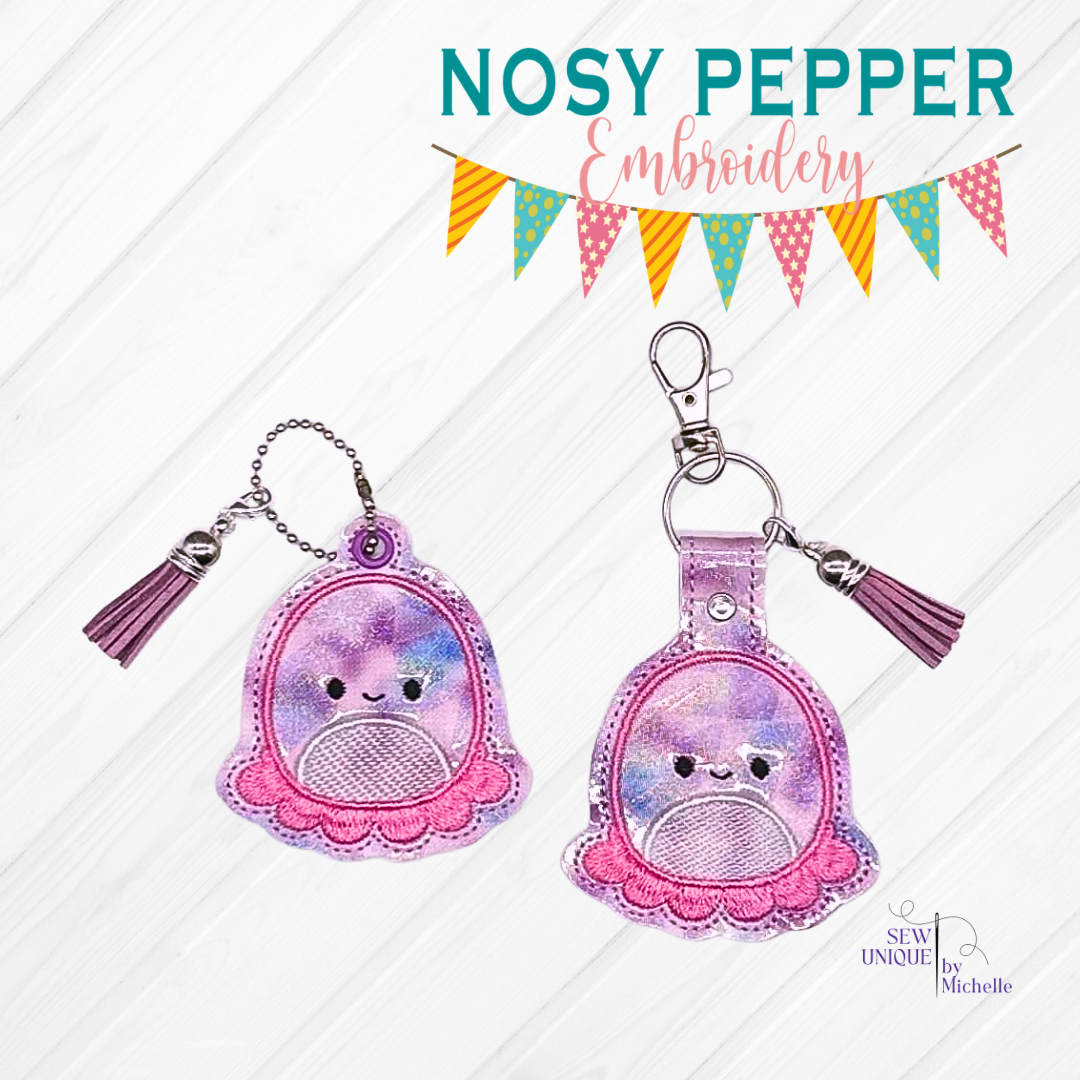 Squishy Octo snap tab and eyelet fob machine embroidery file (single a ...