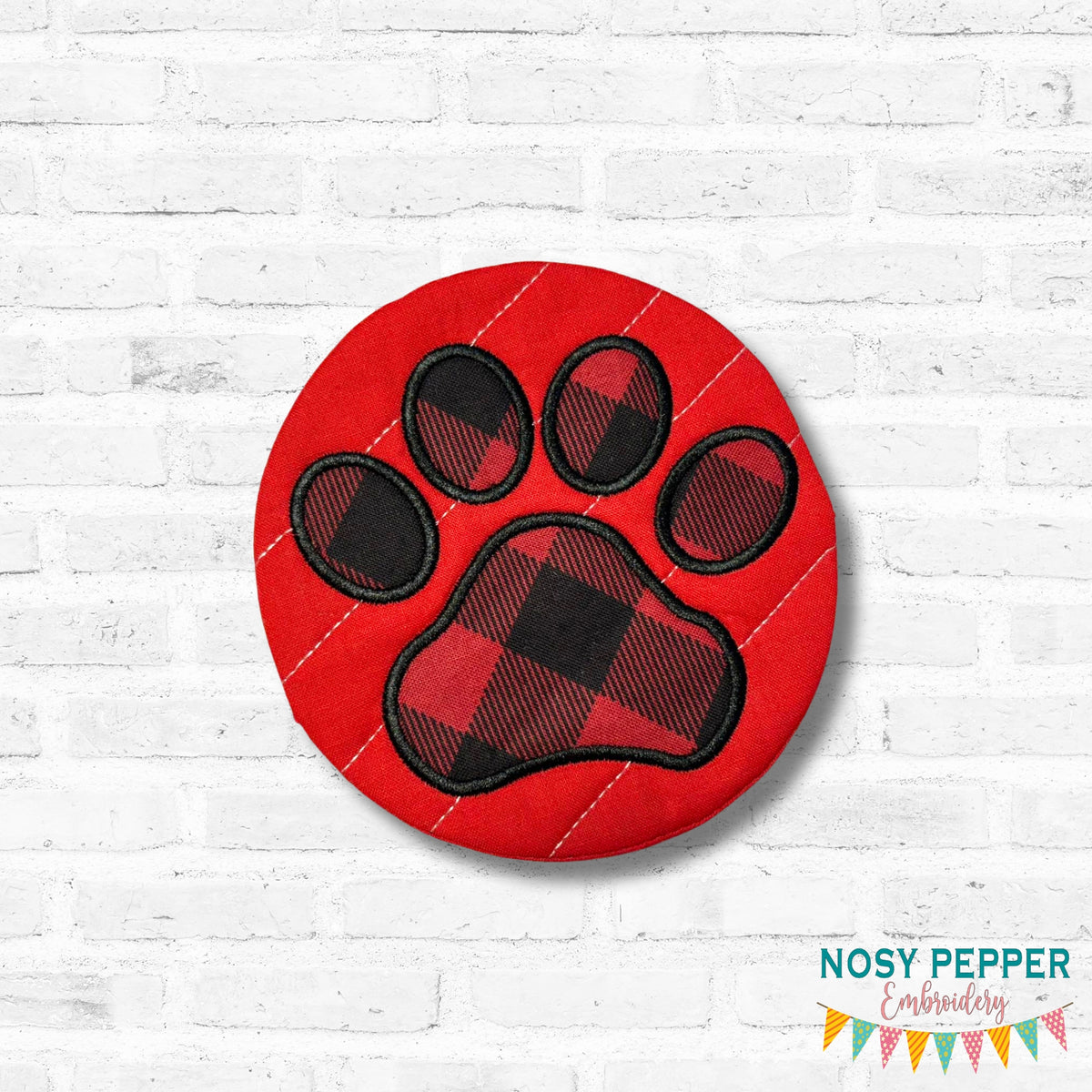 Round Paw Print envelope style mug rug machine embroidery design (5 si ...