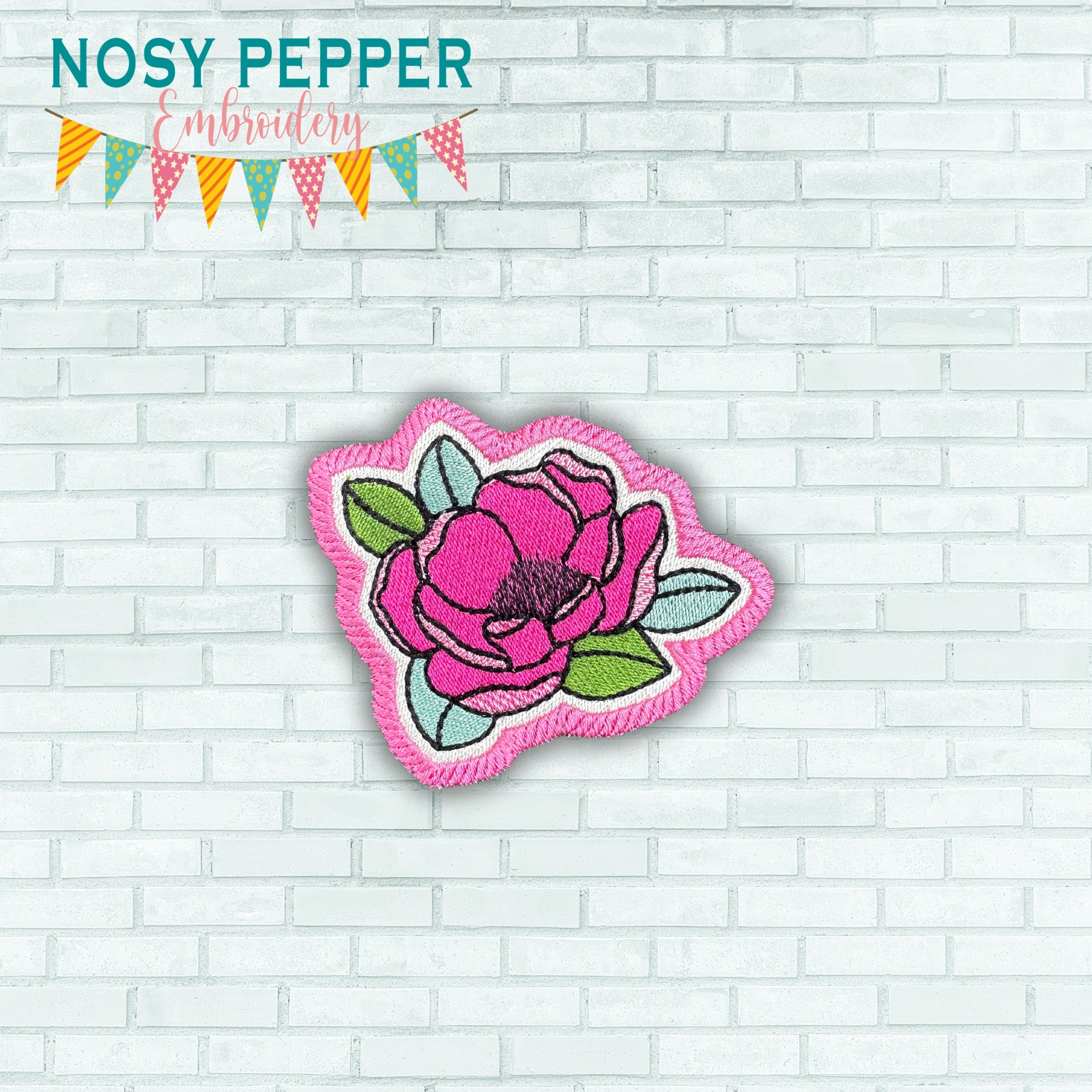 Peony patch machine embroidery design (2 sizes included) DIGITAL DOWNL ...
