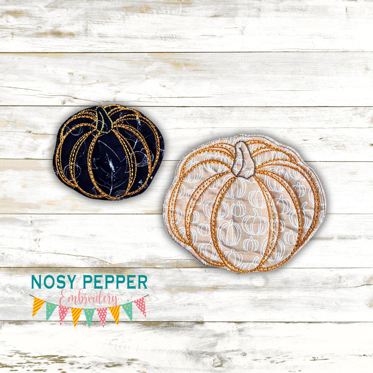 Pumpkin Line ITH Mug rug envelope style machine embroidery design (5 s ...