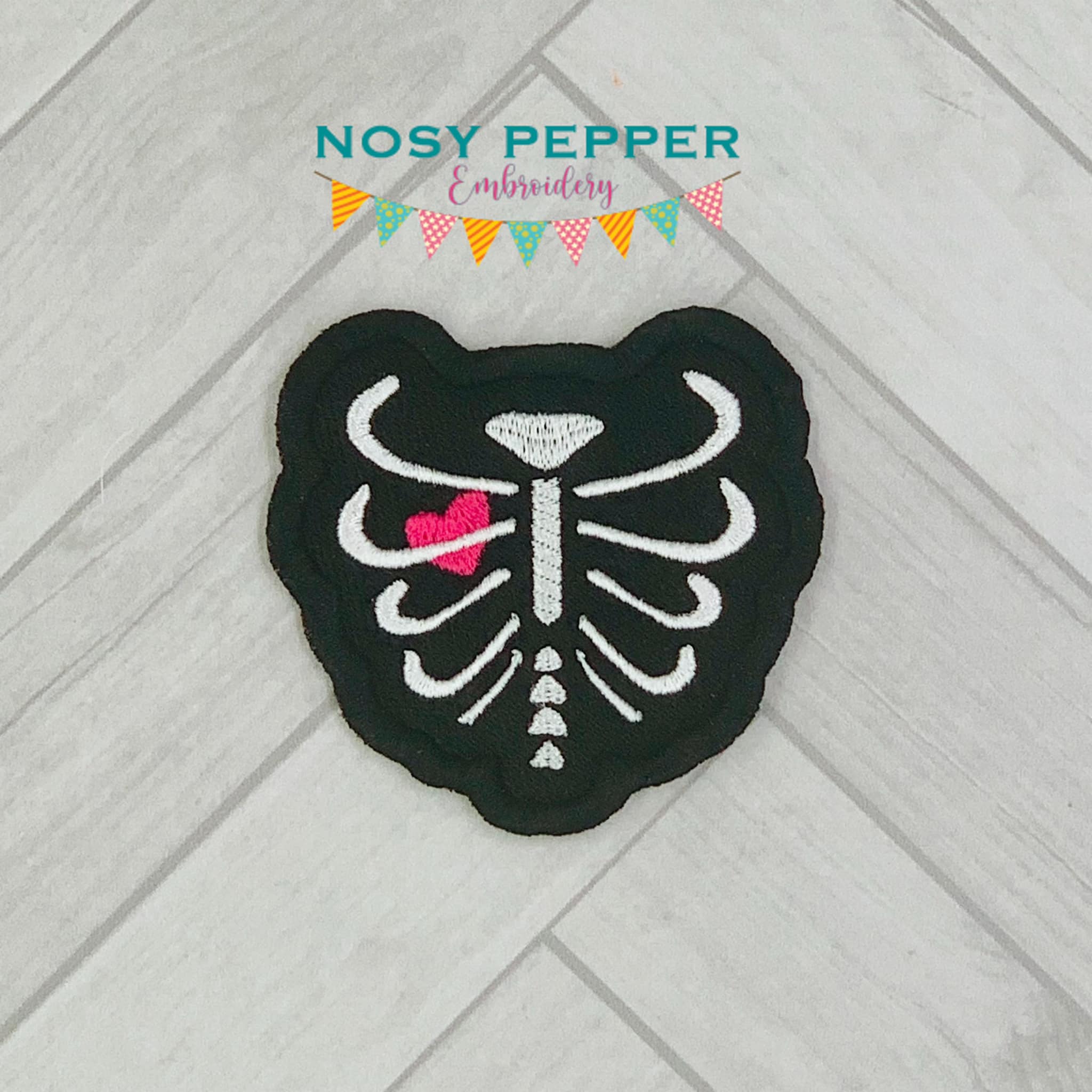 Ribcage patch machine embroidery design (2 sizes included) DIGITAL DOW – Nosy Pepper Patterns