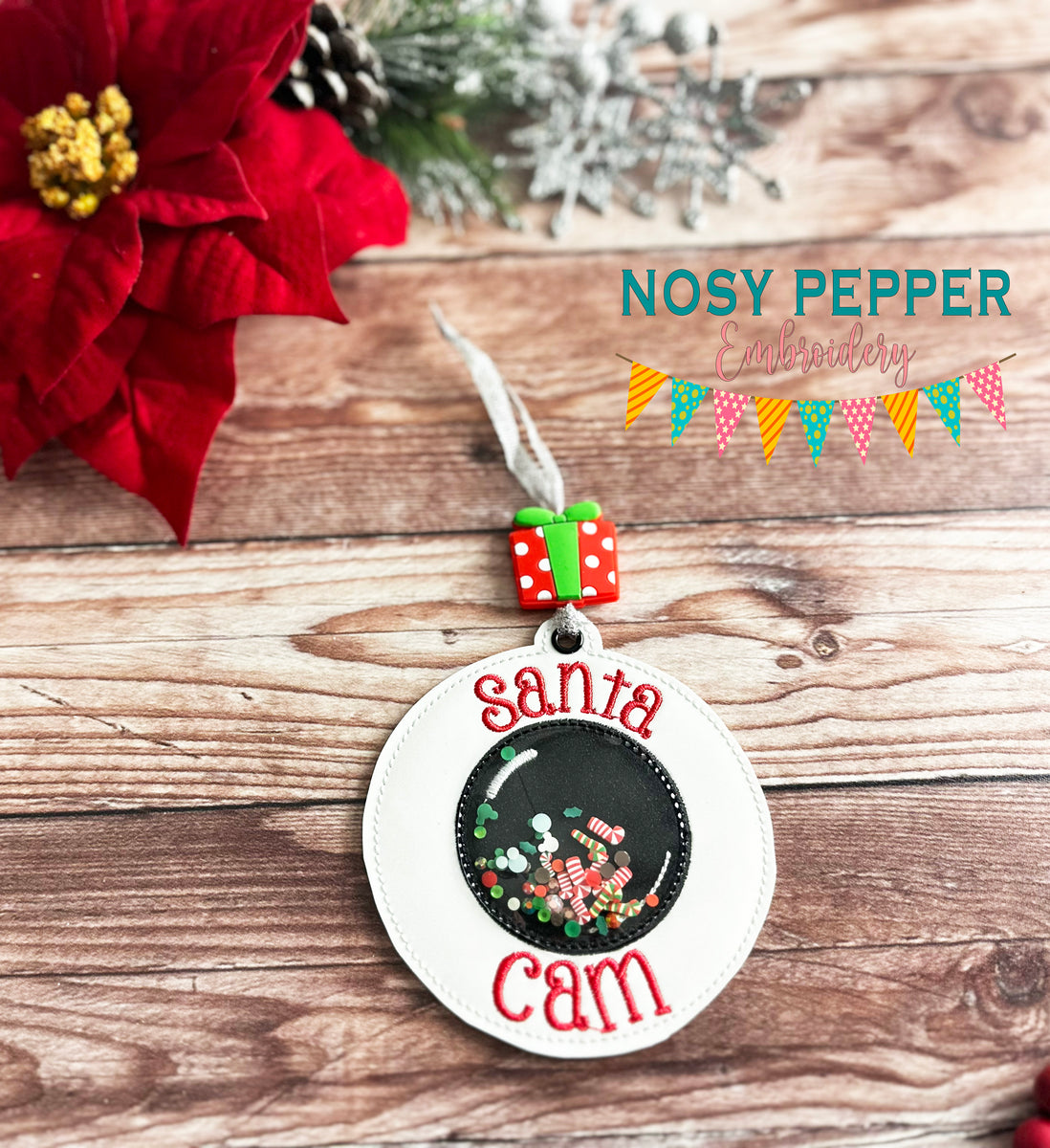 Santa Cam applique shaker ornament/bag tag/bookmark machine embroidery ...
