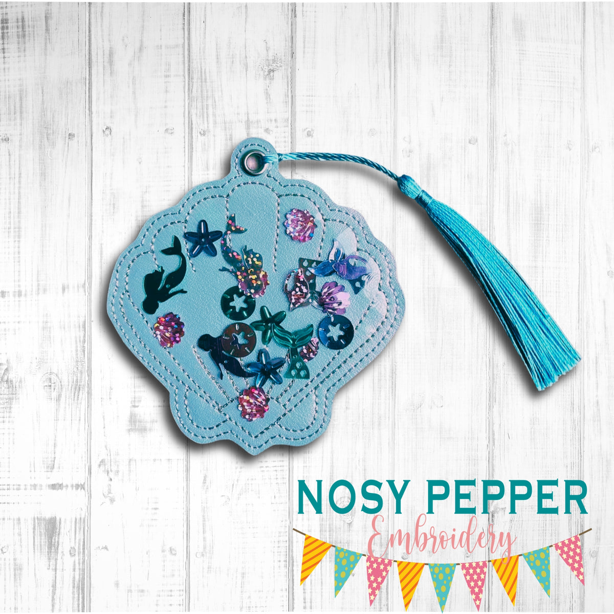 Shell shaker bookmark/bag tag/ornament machine embroidery file DIGITAL ...