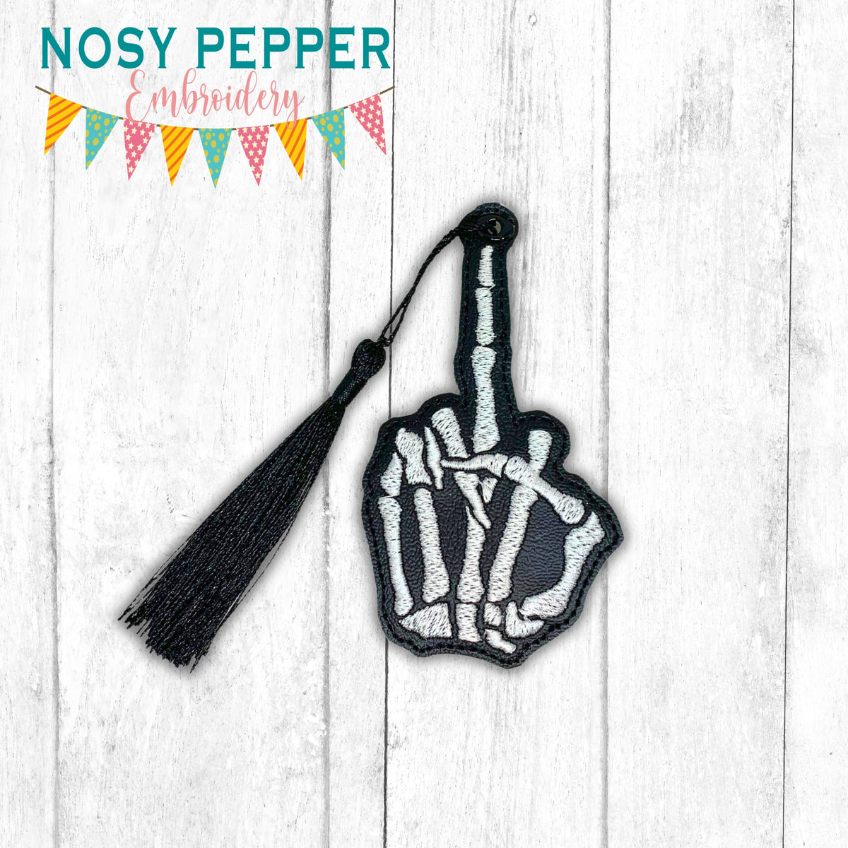 Middle Finger Skeleton bookmark/bag tag/ornament machine embroidery fi ...