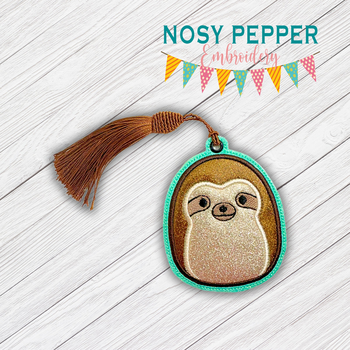 Sloth Squishy Applique bookmark/bag tag/ornament machine embroidery fi ...