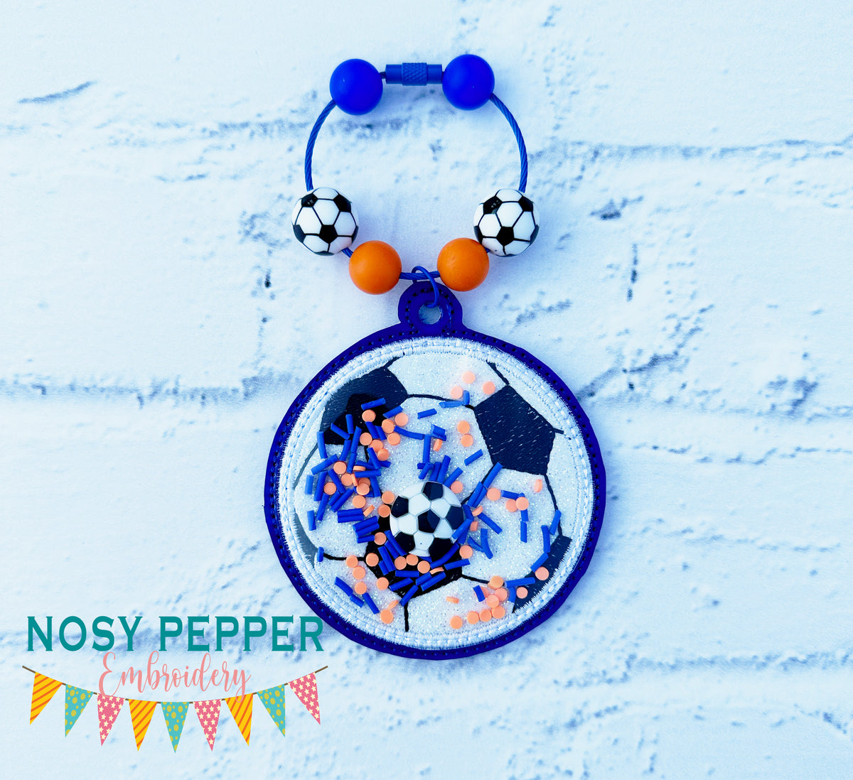 Soccer Applique Shaker bookmark/bag tag/ornament machine embroidery fi ...