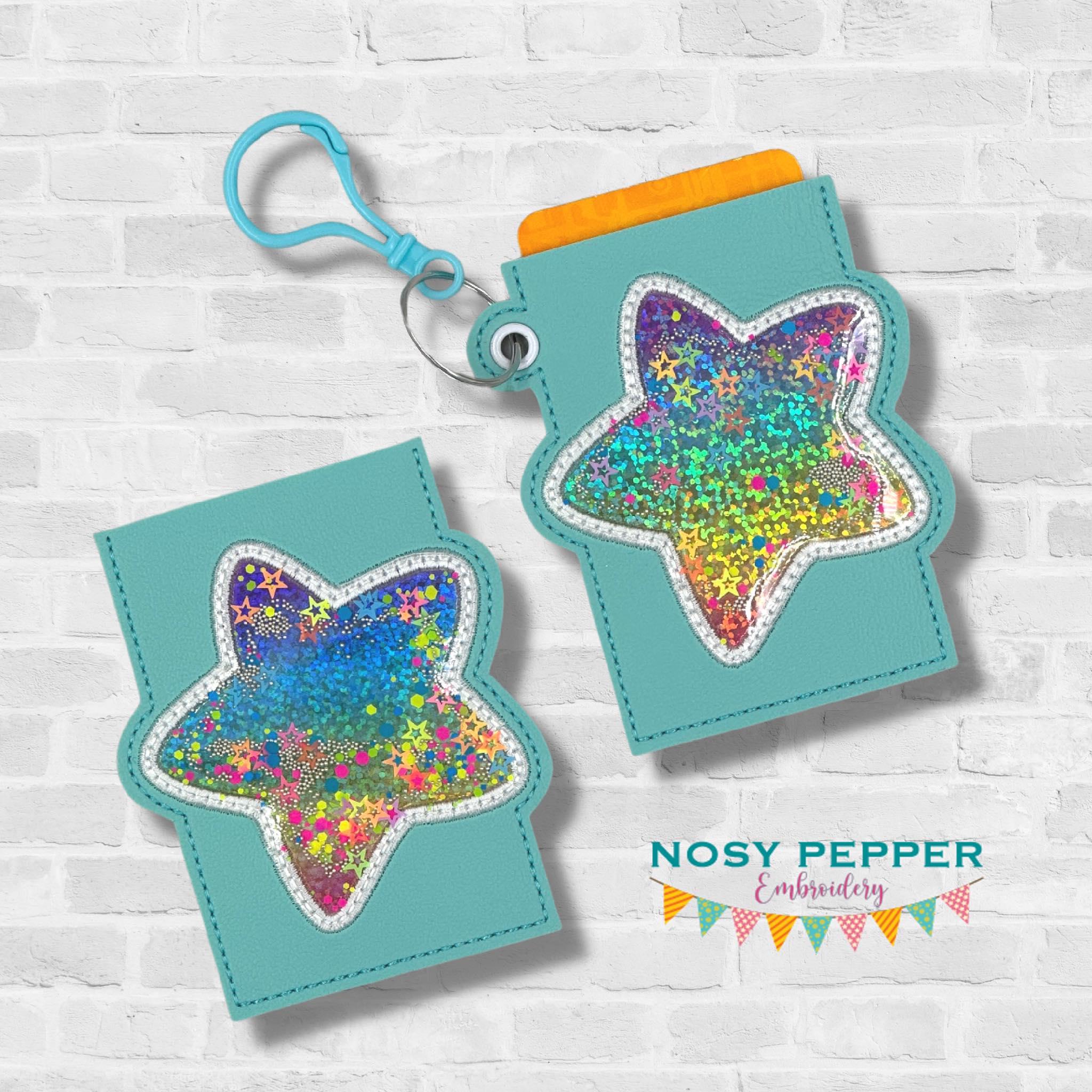 Star applique shaker card case machine embroidery design (2 versions i ...