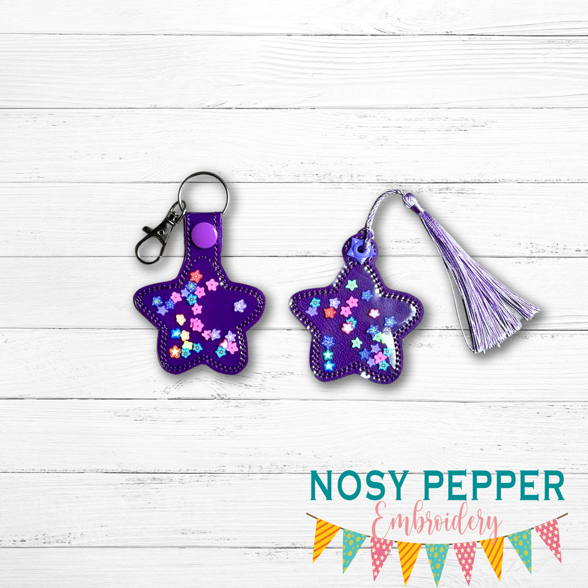 Star shaker snap tab and eyelet fob machine embroidery file (single an ...