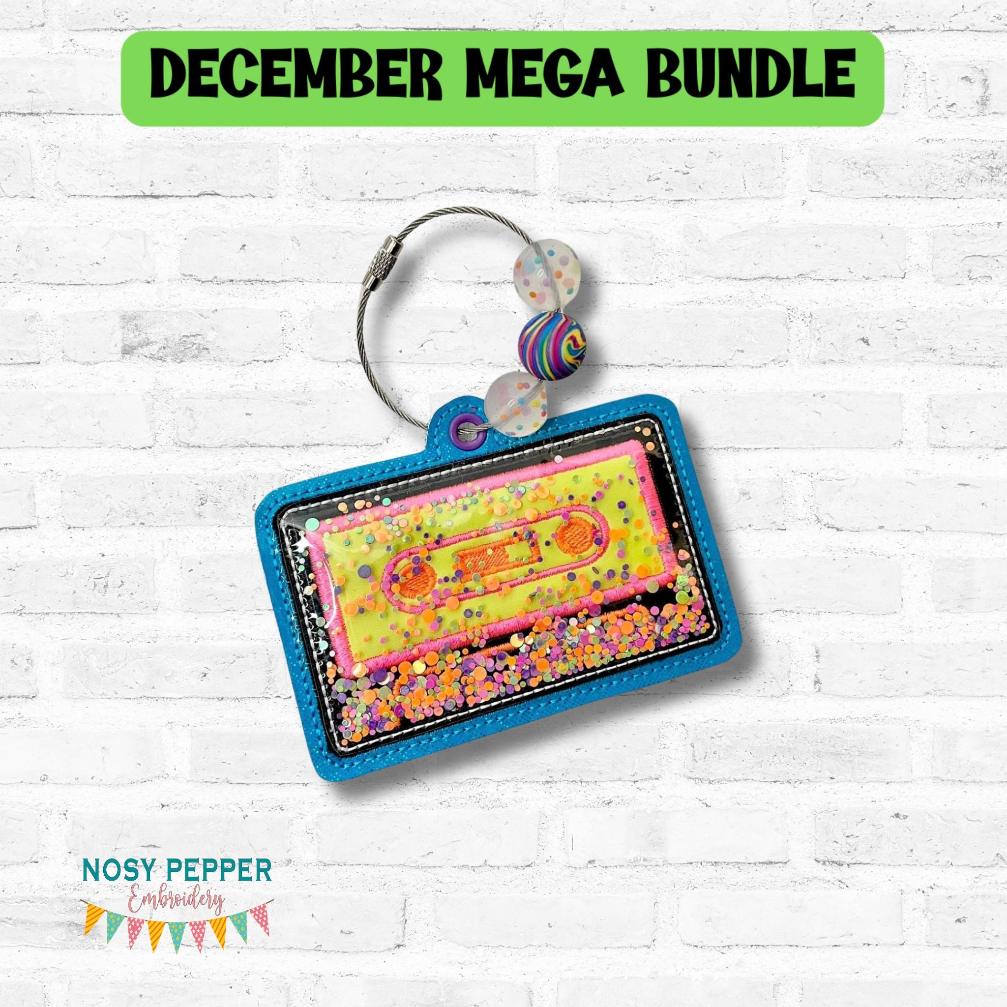Cassette Tape shaker appliqué bag tag/ornament/bookmark machine embroi ...