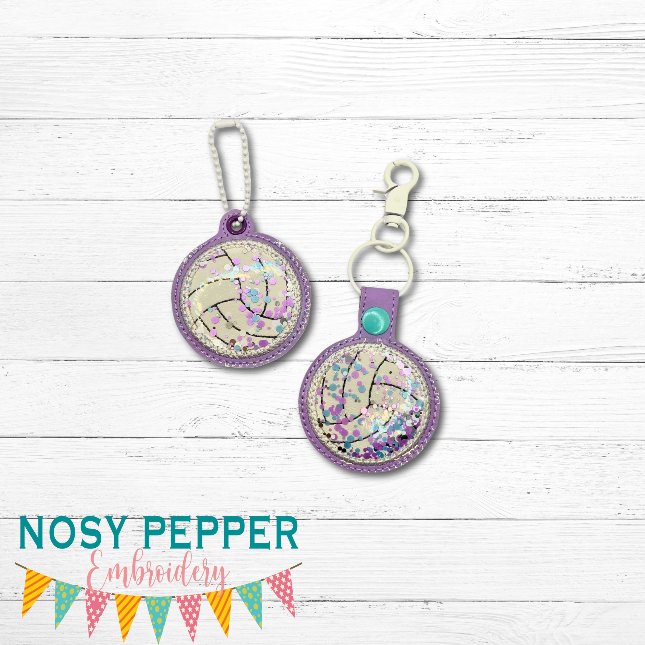 Volleyball applique shaker snap tab and eyelet fob machine embroidery ...