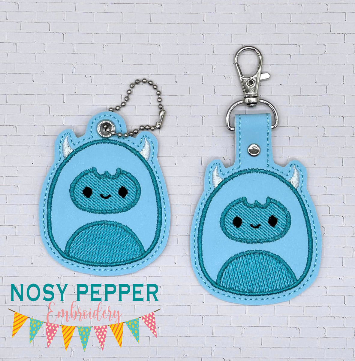 Yeti squishy snap tab and eyelet fob machine embroidery file (single a ...