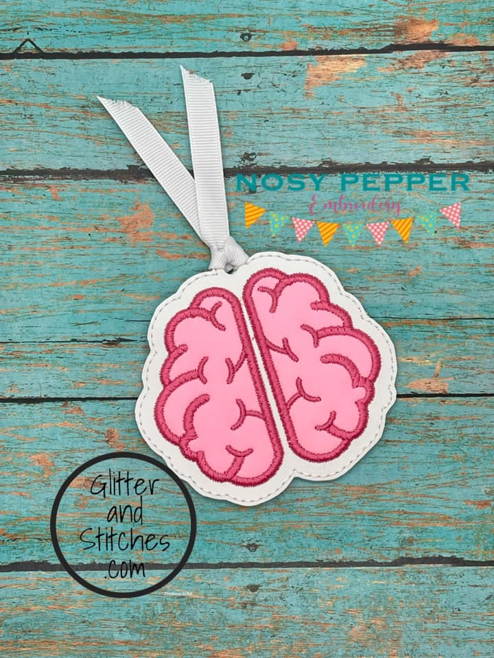 Brain applique bookmark/bag tag/ornament 4x4 machine embroidery design ...