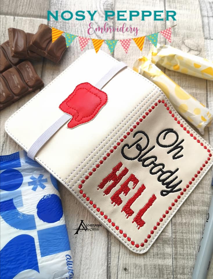 Oh Bloody Hell notebook cover (2 sizes available) machine embroidery d ...