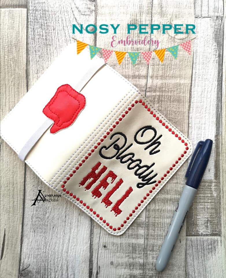 Oh Bloody Hell notebook cover (2 sizes available) machine embroidery d ...