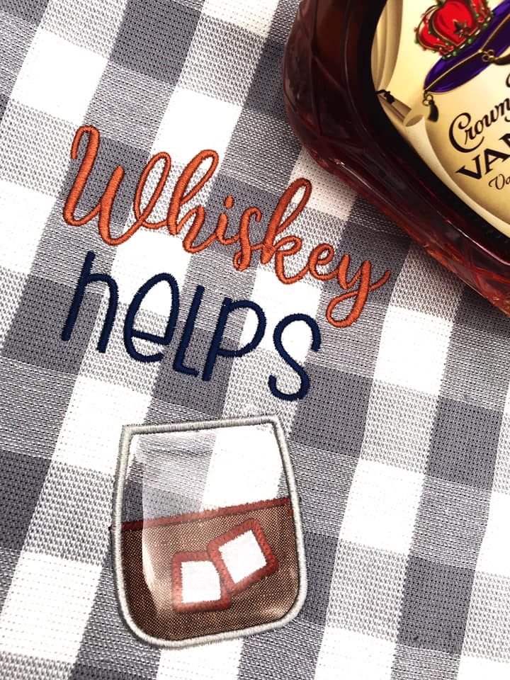Whiskey helps applique machine embroidery design (4 sizes included) DI ...