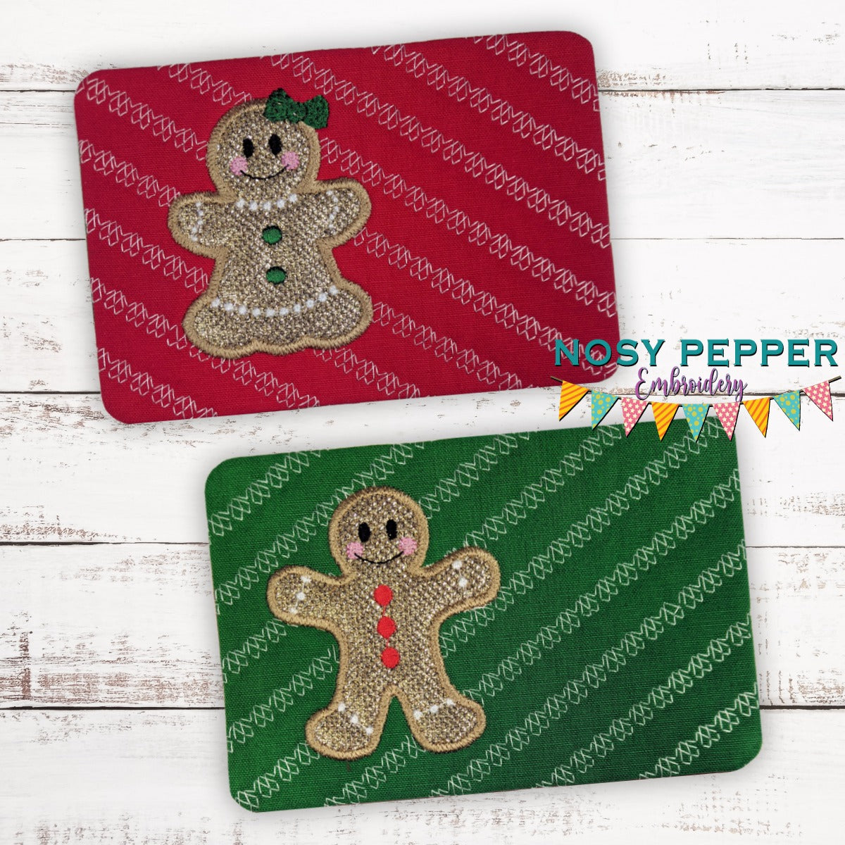 Gingerbread ITH mug rug set of 2 designs (4 sizes included) machine em ...