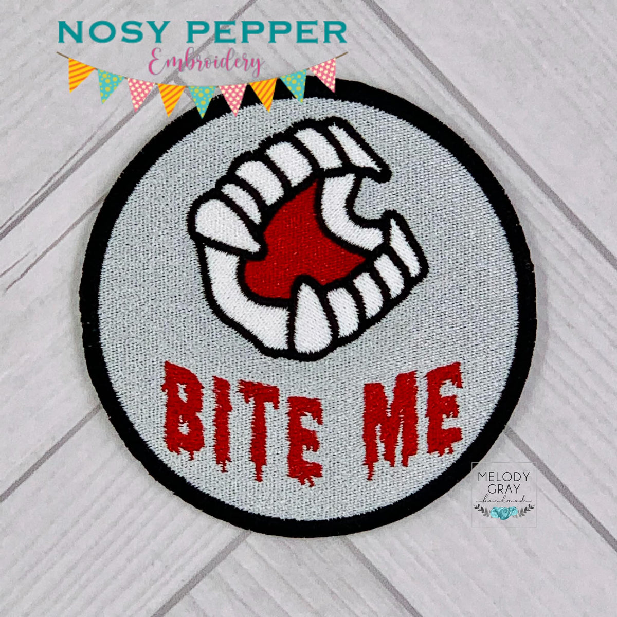 Bite me patch machine embroidery design DIGITAL DOWNLOAD – Nosy Pepper ...