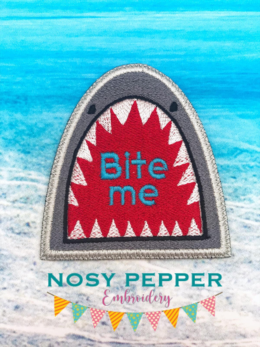 Bite me Shark patch machine embroidery design DIGITAL DOWNLOAD – Nosy ...