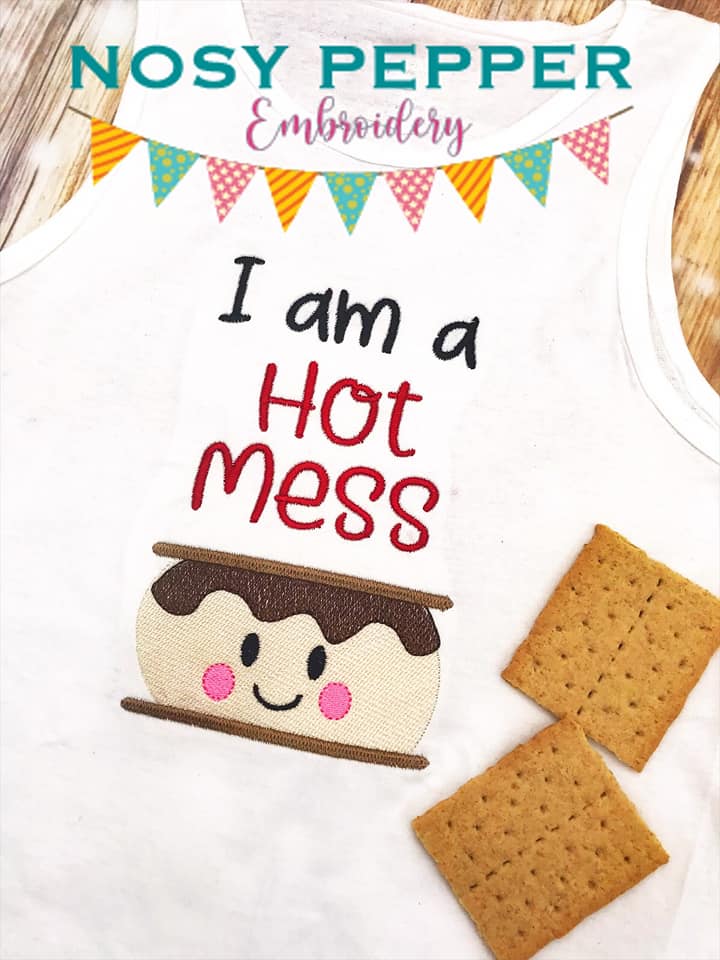 I'm a hot mess machine embroidery design sketchy fill (5 sizes include ...