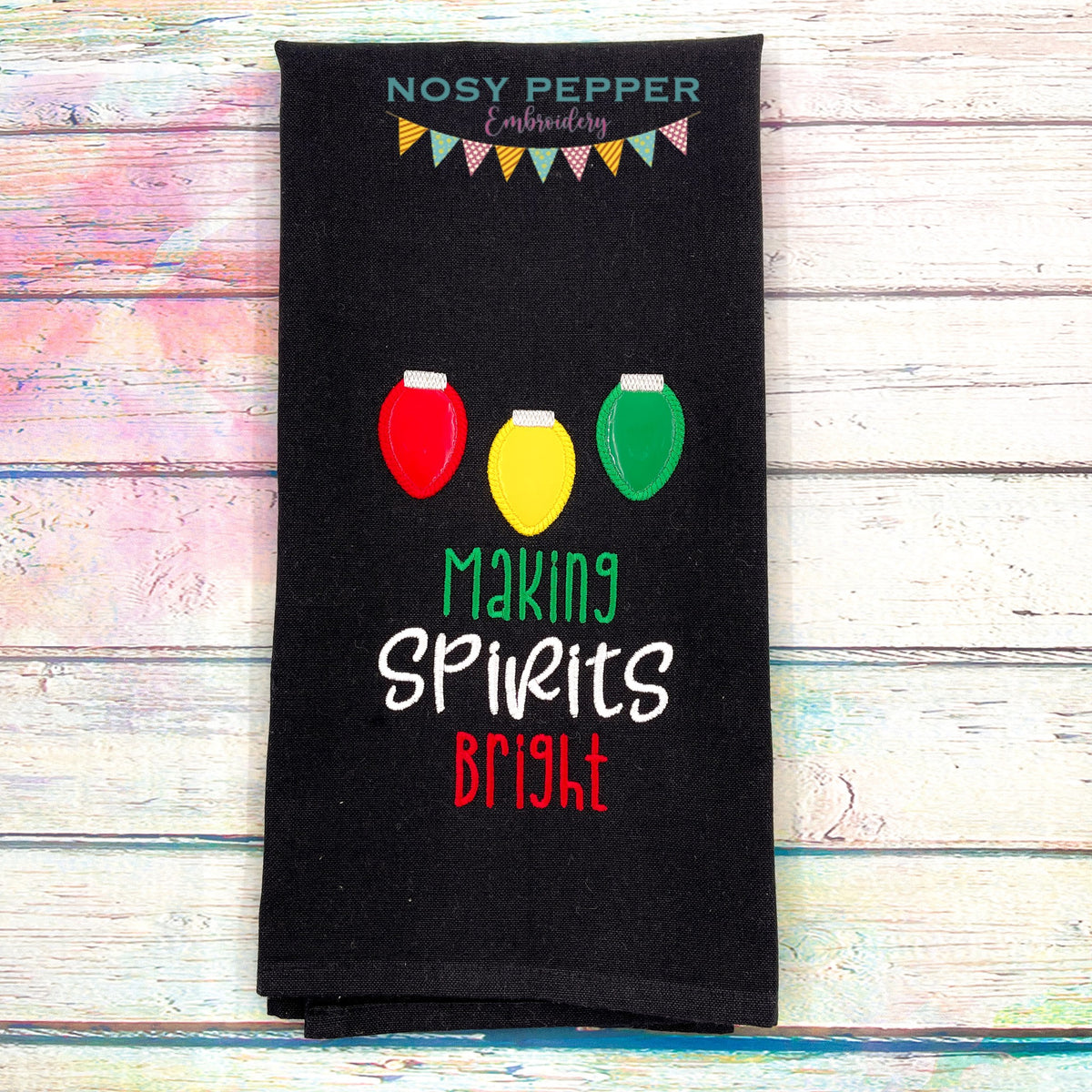 Making Spirits Bright applique machine embroidery design (5 sizes incl ...