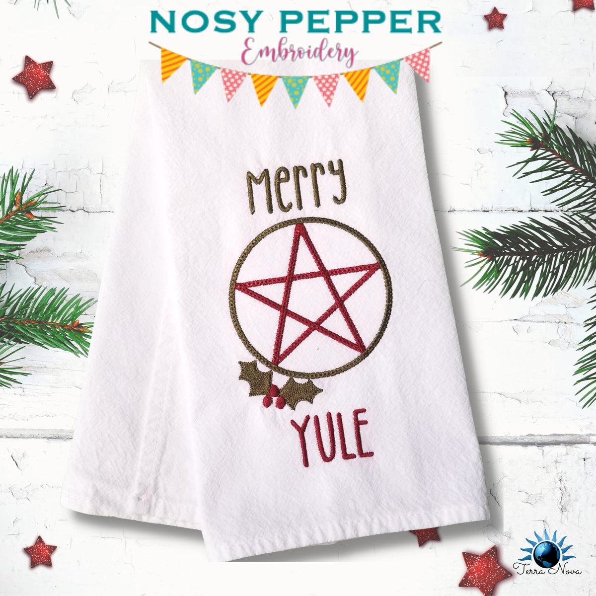 Merry Yule machine embroidery design (5 sizes included) DIGITAL DOWNLO ...